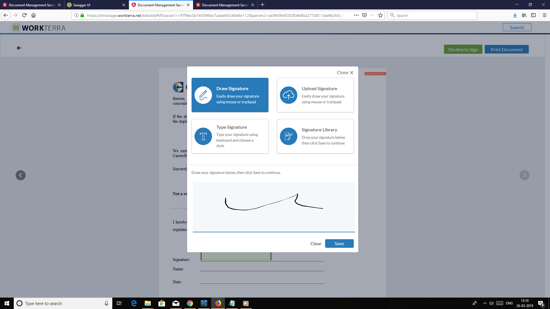 [DMS-722] E Signature | Send button functionality - Workterra Jira