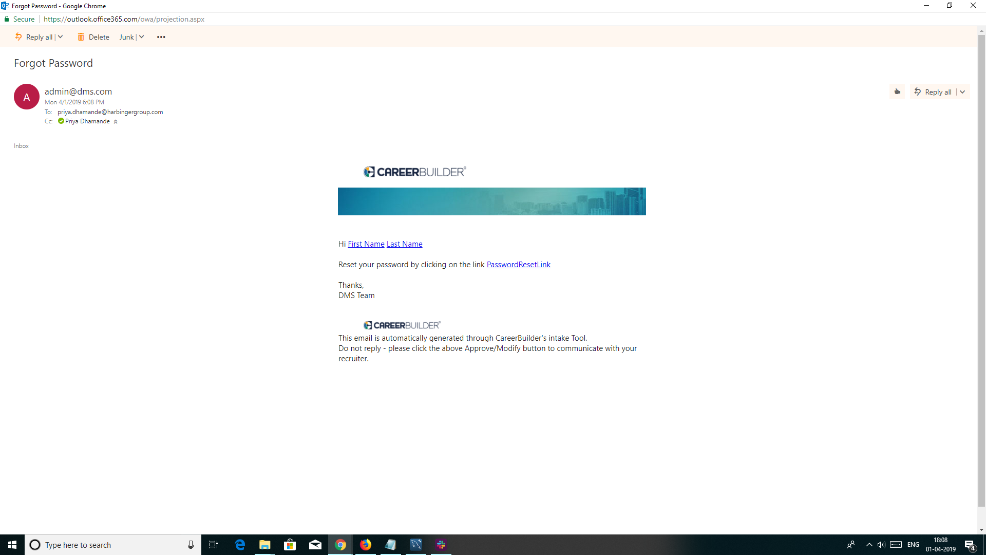 [DMS-721] DMS | Forgot Password Mail looks incorrect - Workterra Jira