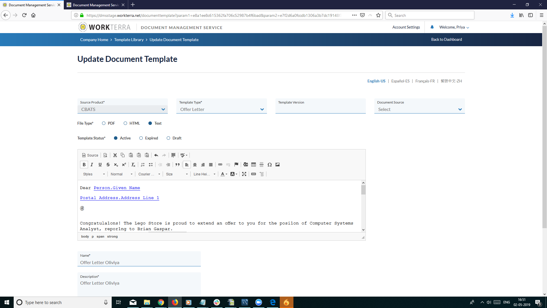 [DMS-1209] UX design for Offer letter CBAT - Workterra Jira