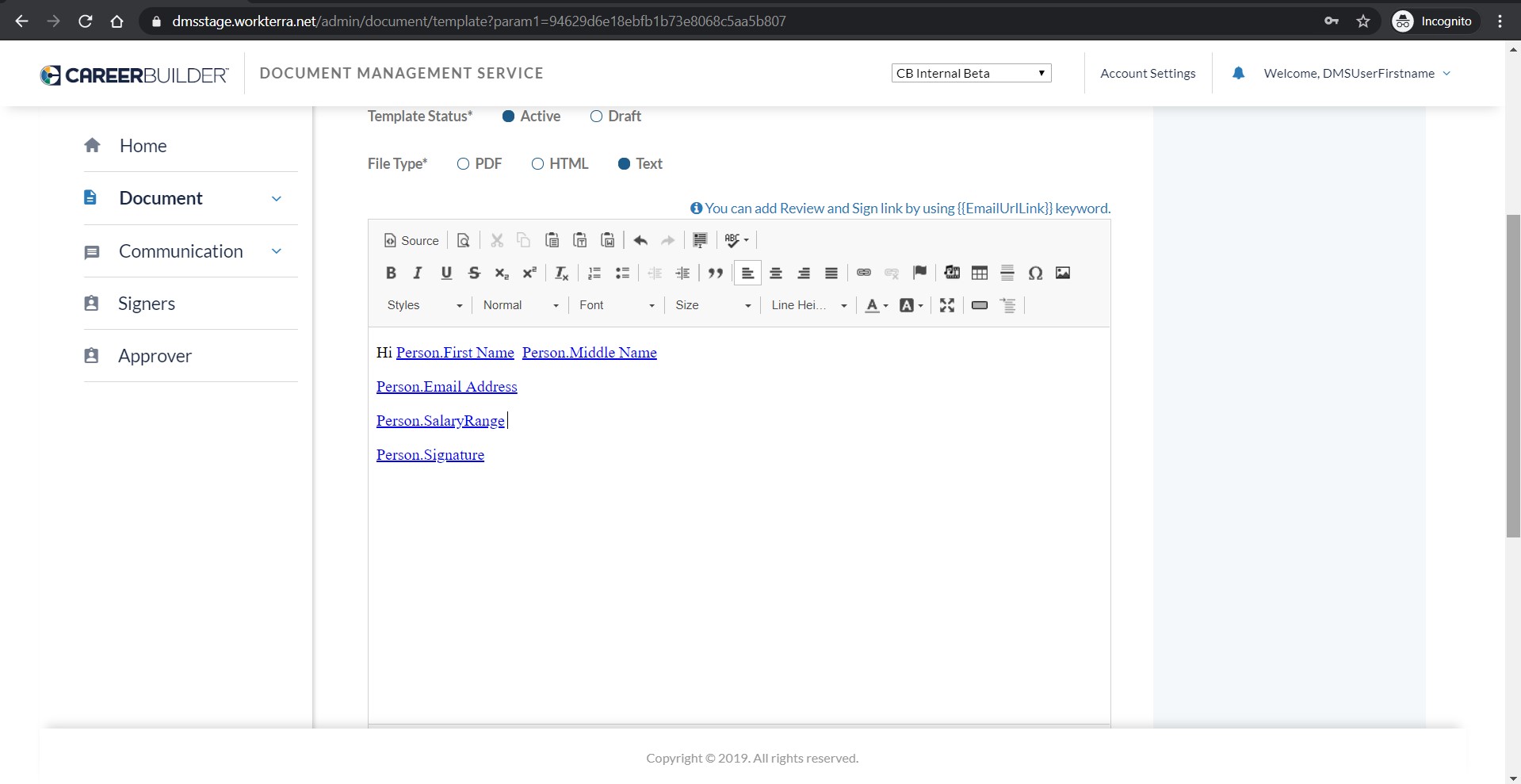 dms-2226-unable-to-create-text-template-as-it-showing-error-in