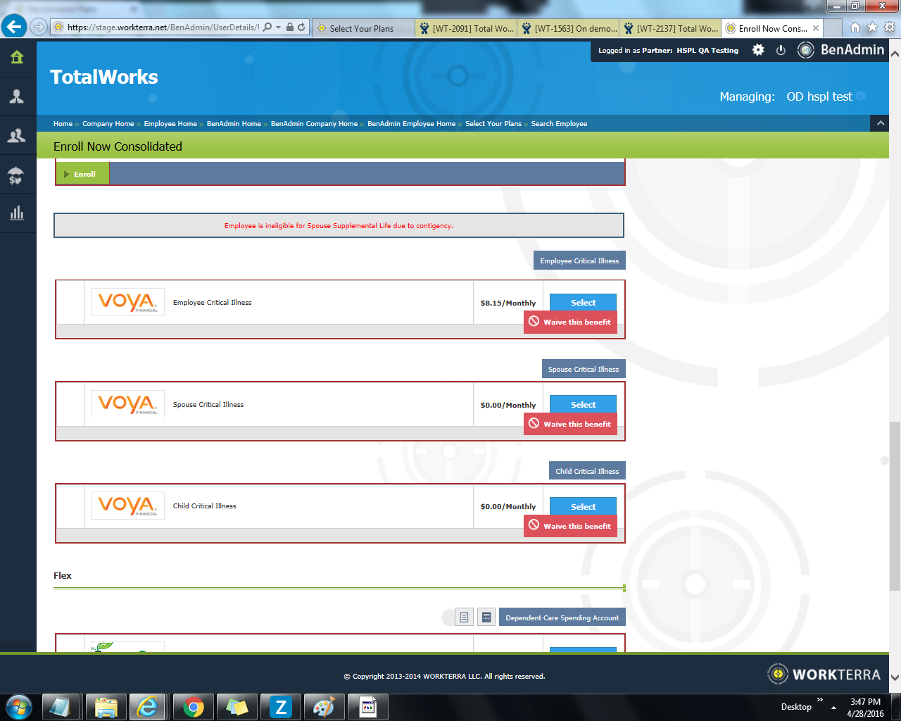 [WT-2091] Total Works : UI issue observed with 'Waive this benefit ...