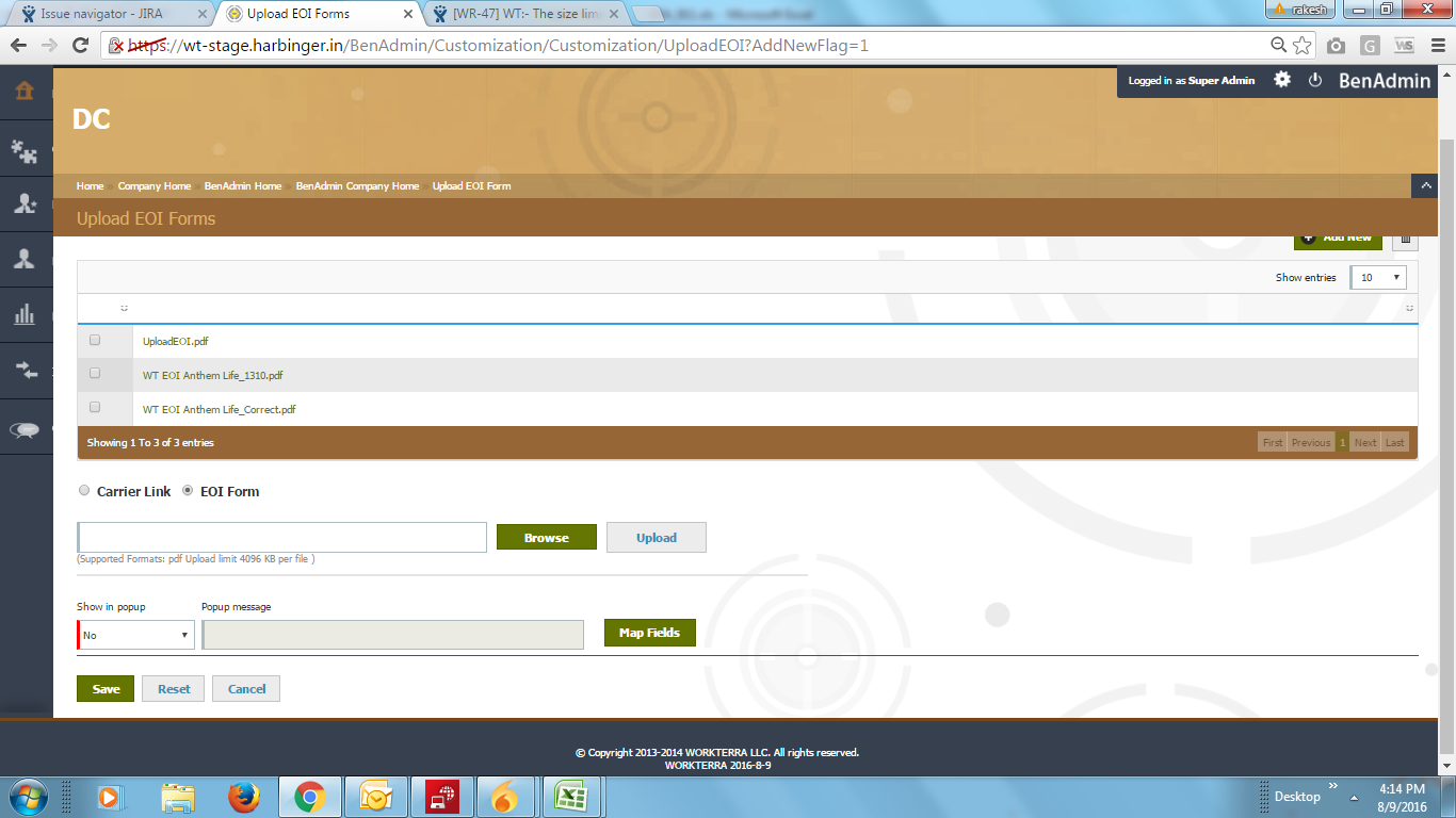 [WR-47] WT:- The size limit for a file upload under Upload EOI Form is 4069Kb per file it should ...