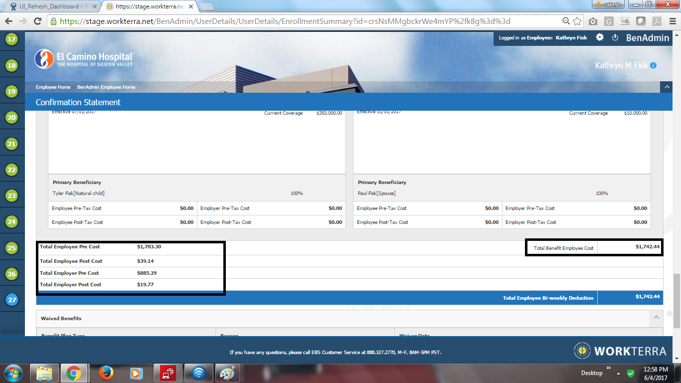 Nf 2438 Ui Any Company Ee Login Confirmation Statement Not Displaying Benefit Employee