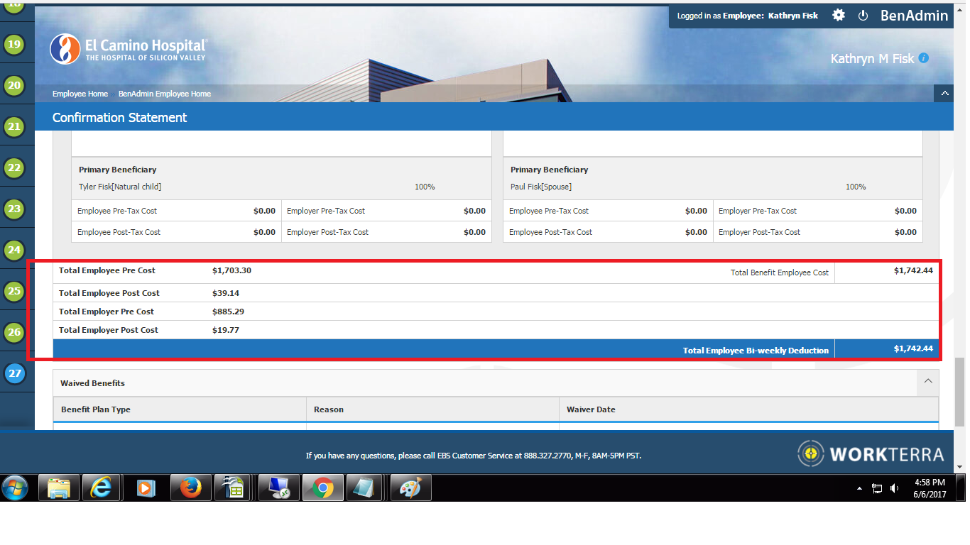 Nf 2438 Ui Any Company Ee Login Confirmation Statement Not Displaying Benefit Employee