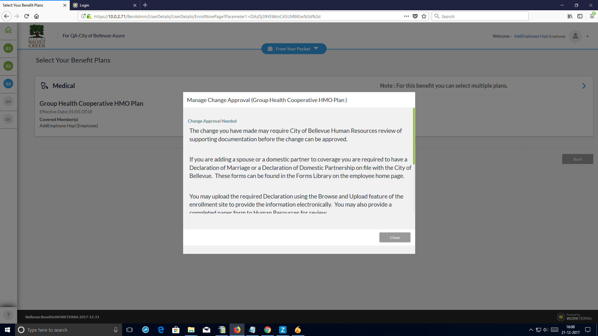 [NF-5427] UI - EE Login - Manage Approval pop up - When Benefit type is ...