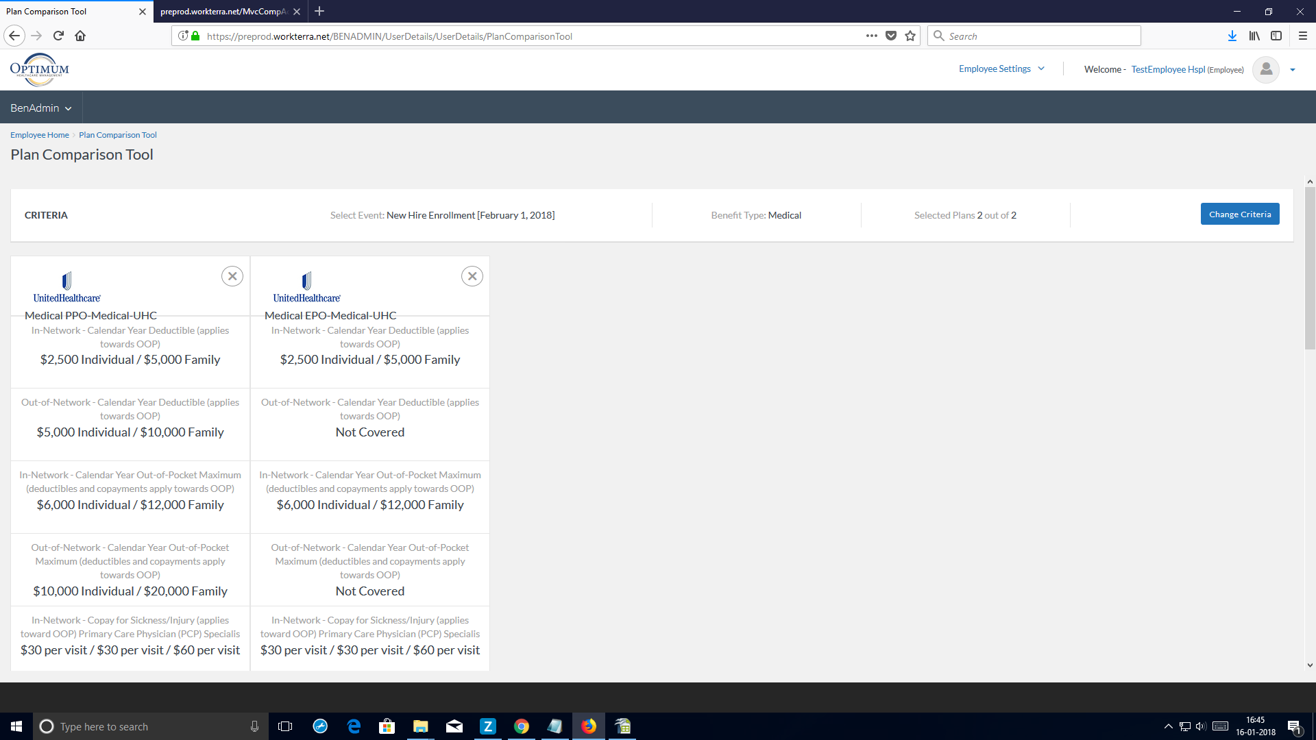 [NF-5729] Pre-Prod | UI | Employee | Plan Compaare Tool - Workterra Jira