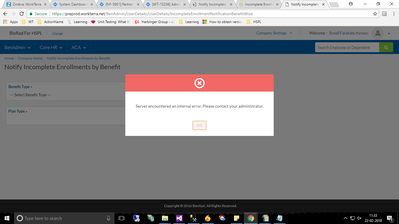 Nf 5950 Getting Server Error On Notify Incomplete Enrollments By Benefits Workterra Jira