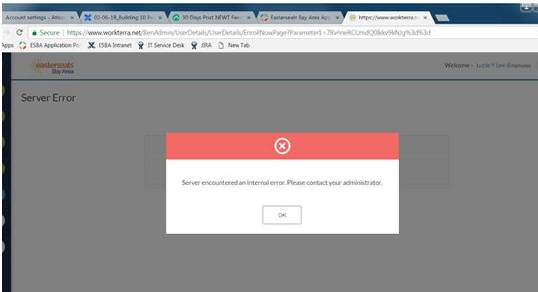 [WB-516] EASTERSEAL : SERVER ERROR - Workterra Jira
