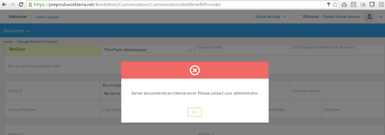 Wb 723 Server Error On Adding Benefit Provider Workterra Jira