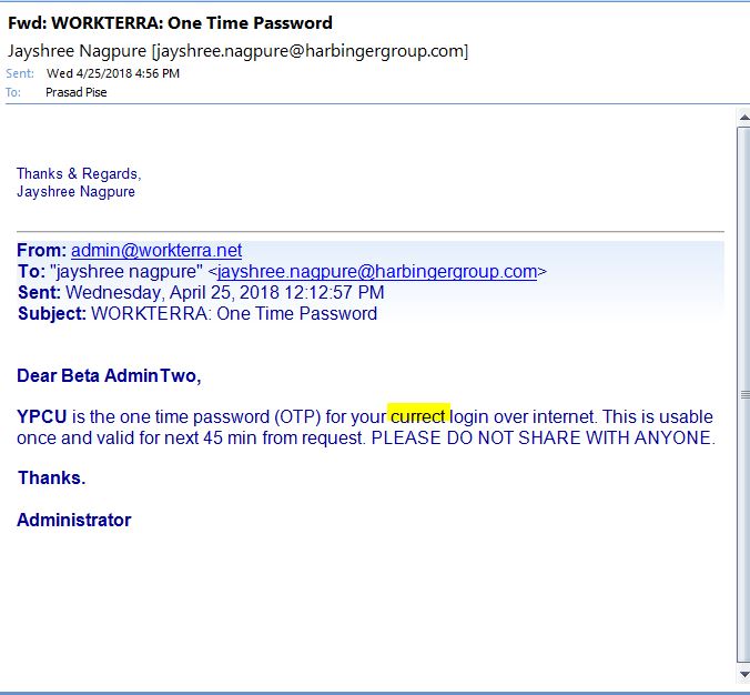 [WB-992] MFA : Incorrect spellings in Email Body and system messages. - Workterra Jira