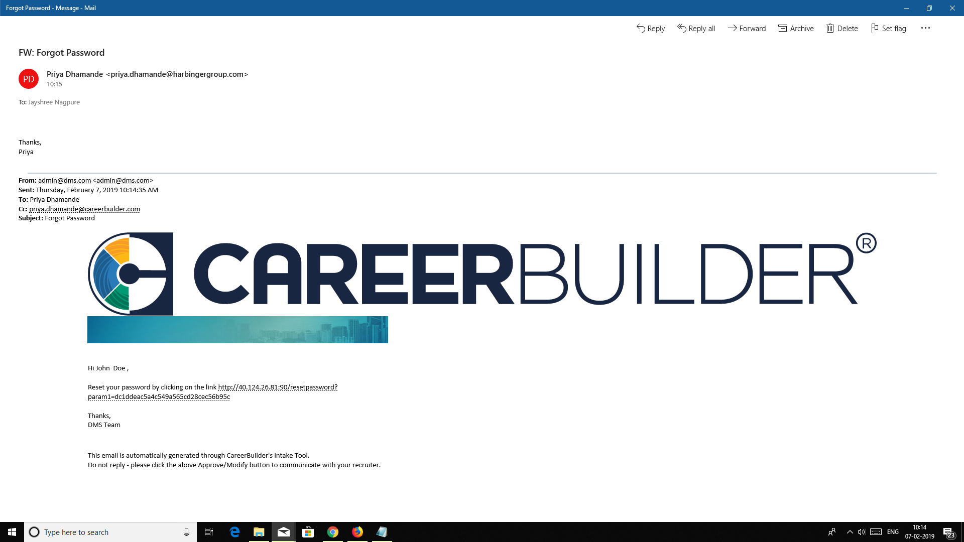 [DMS-721] DMS | Forgot Password Mail looks incorrect - Workterra Jira