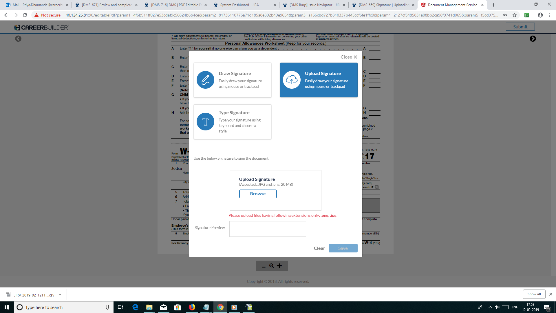 [DMS-659] Signature | Uploading PDF document - Workterra Jira